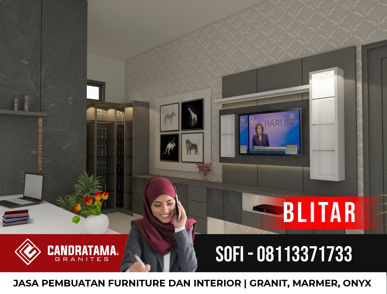 Jasa Pembuatan Backdrop Resepsionis Kantor Minimalis Blitar Kediri