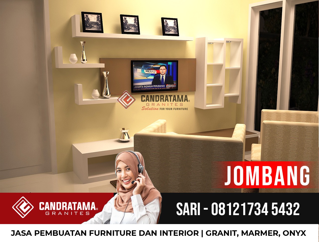 desain interior backdrop resepsionis kantor Jombang 081217345432