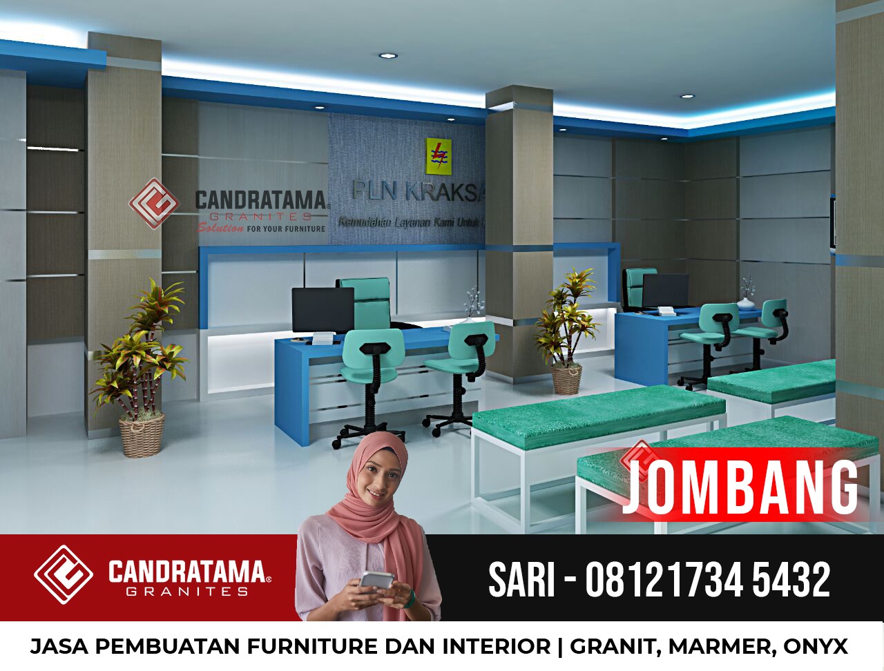 desain interior backdrop resepsionis kantor Jombang 081217345432