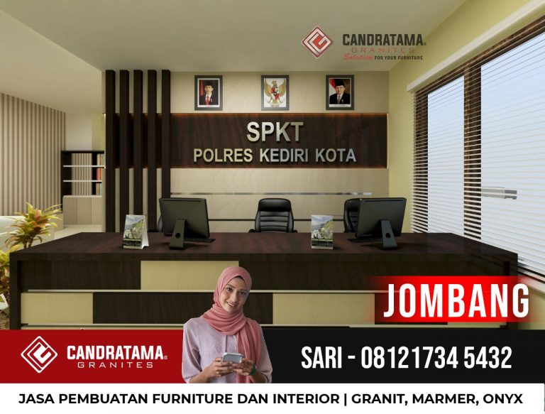 desain interior backdrop resepsionis kantor Jombang 081217345432