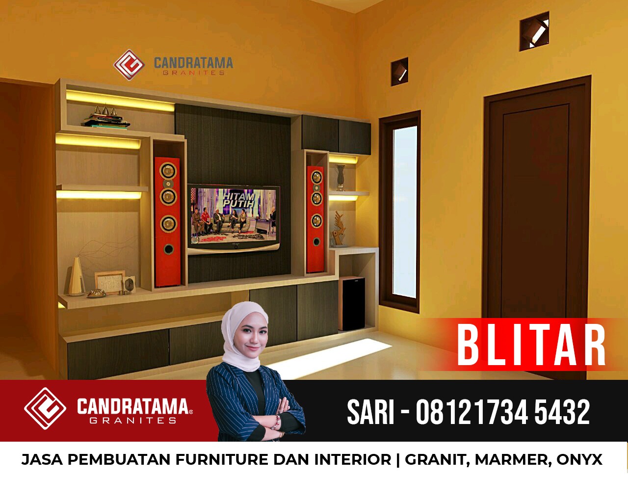Desain Interior Backdrop Resepsionis Kantor Minimalis Blitar